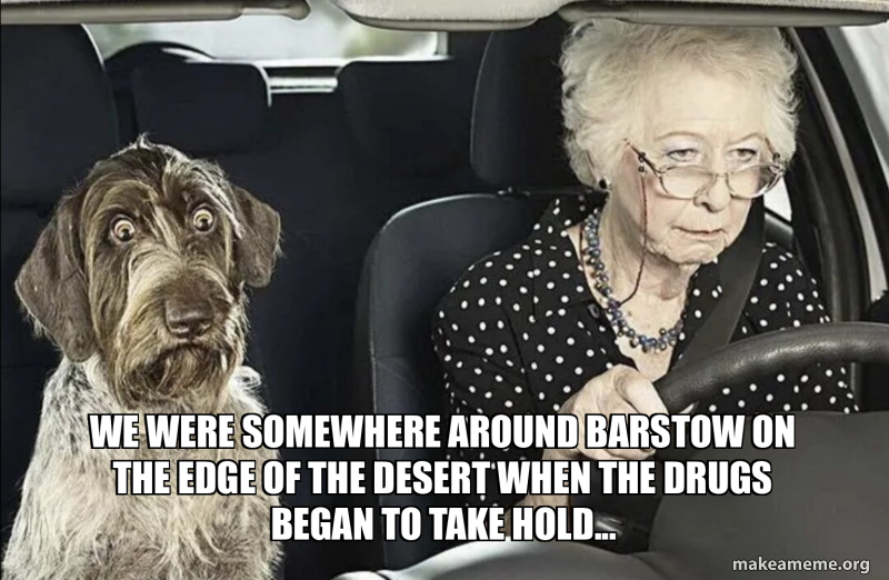 We were somewhere around Barstow on the edge of the desert when the ...