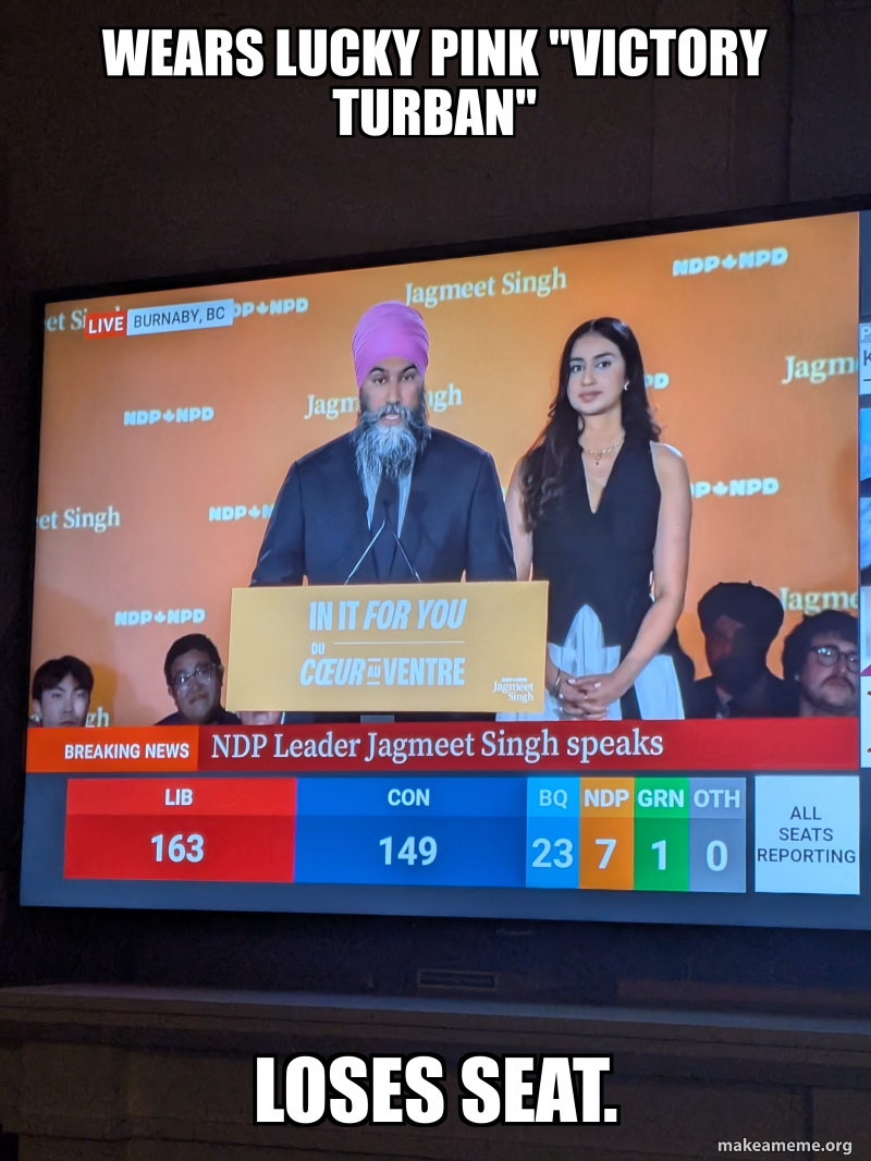 Wears lucky pink "victory turban" Loses seat. Meme Generator