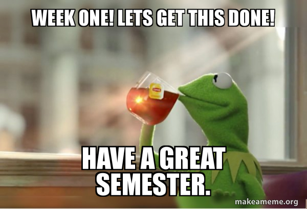 Week one! Lets get this done! Have a great semester. - Kermit Drinking ...