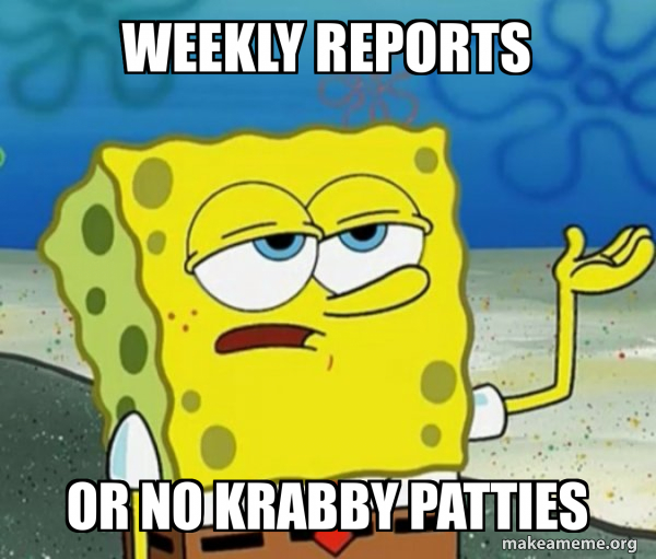 Weekly Reports or no Krabby Patties - Tough SpongeBob Meme Generator