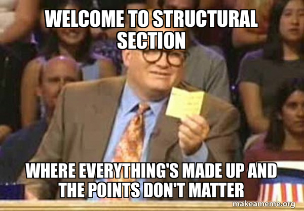 Welcome to Structural section where everything's made up and the points ...