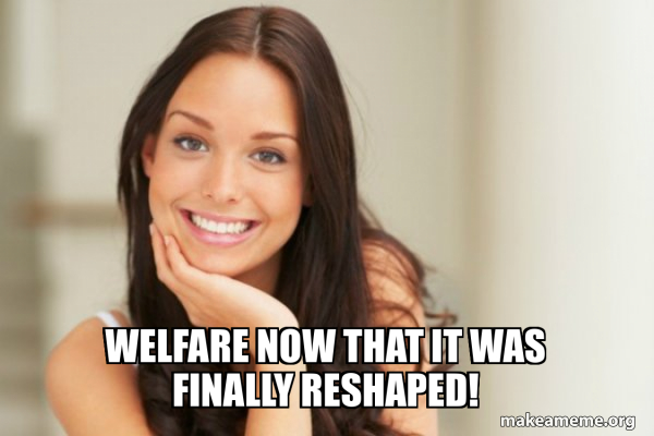 Welfare now that it was finally reshaped! - Good Girl Gina Meme Generator