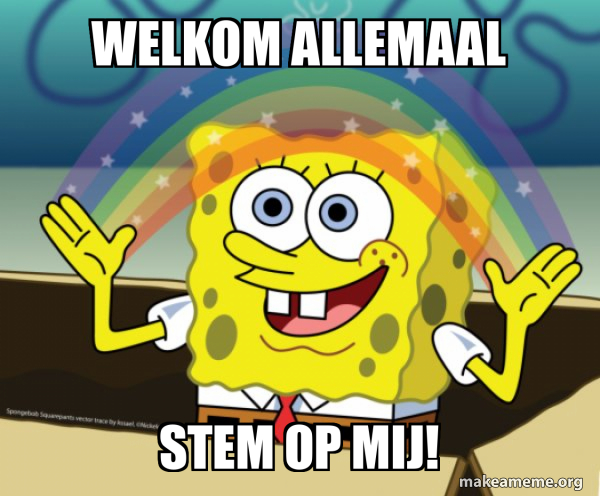 welkom allemaal stem op mij! - Rainbow SpongeBob Meme Generator