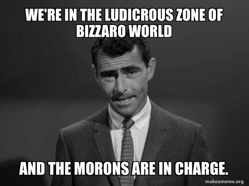 we're in the ludicrous zone of bizzaro world and the morons are in ...