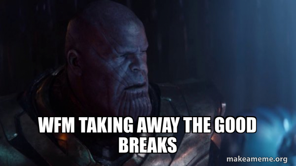 WFM Taking away the good breaks - Thanos - Impossible Meme Generator