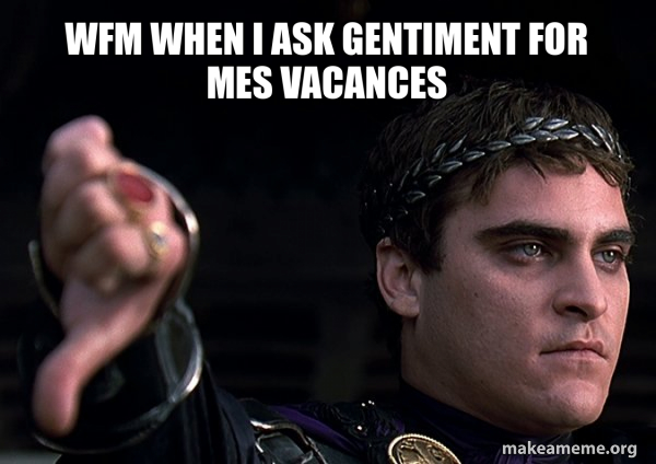 WFM when I ask gentiment for mes vacances - Downvoting Roman Meme Generator