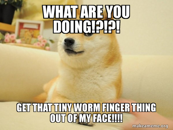 WHAT ARE YOU DOING!?!?! GET THAT TINY WORM FINGER THING OUT OF MY FACE ...