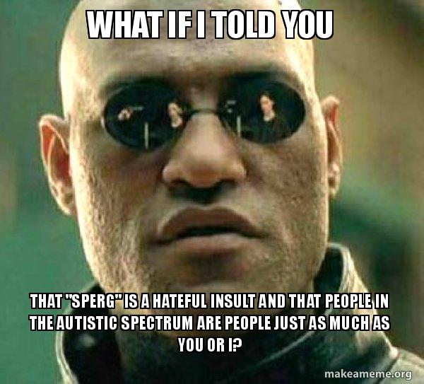 What if I told you that "sperg" is a hateful insult and that people in ...