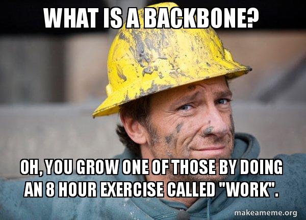 What is a backbone? Oh, you grow one of those by doing an 8 hour ...