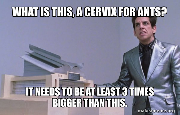 What is this, a cervix for ants? It needs to be at least 3 times bigger ...