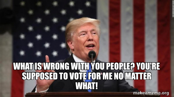 what is wrong with you people? you're supposed to vote for me no matter ...