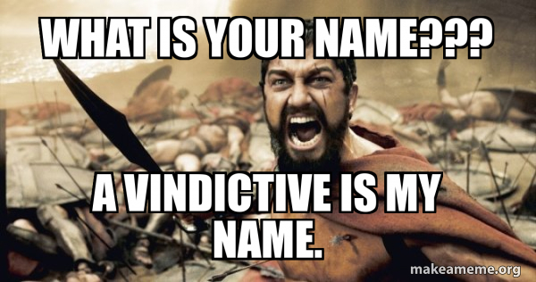 What is your name??? A vindictive is my name. - The 300 Meme Generator