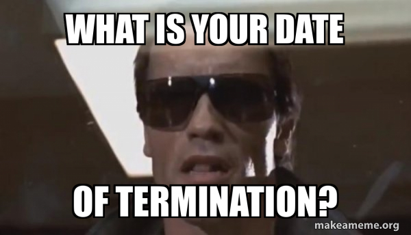 What is your date of termination? - The Terminator Meme Generator