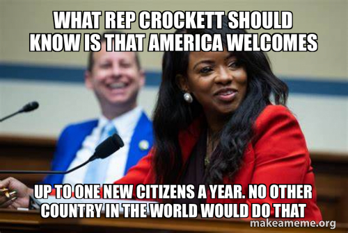 WHAT REP CROCKETT SHOULD KNOW IS THAT AMERICA WELCOMES UP TO ONE NEW ...