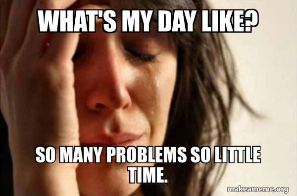What's my day like? so many problems so little time. - First World ...