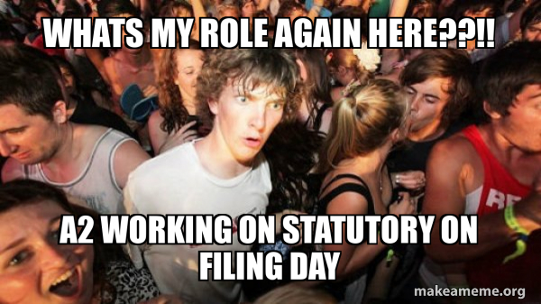 Whats my role again here??!! A2 working on statutory on filing day ...