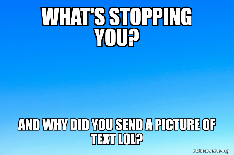 What's stopping you? And why did you send a picture of text lol? Meme ...