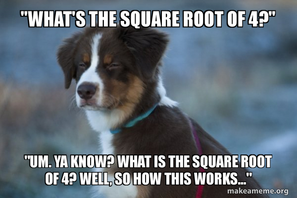 "What's the square root of 4?" "Um. Ya know? What is the square root of ...