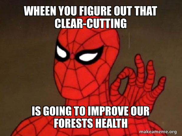 Wheen you figure out that clear-cutting is going to improve our forests ...