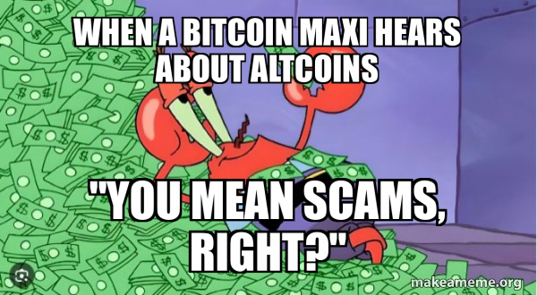 When a bitcoin maxi hears about altcoins "You mean scams, right?" - Mr ...