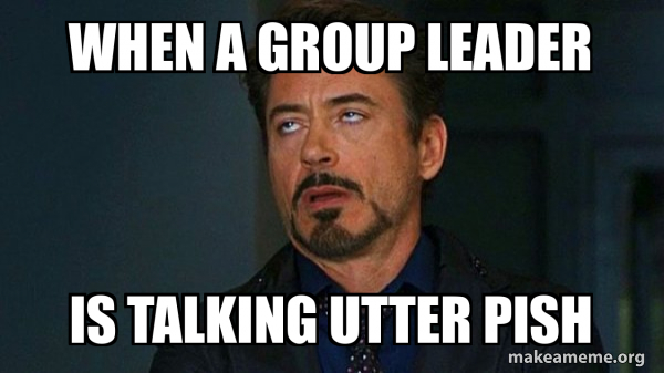 When a group leader Is talking utter pish - Tony Stark Eye Roll Meme ...