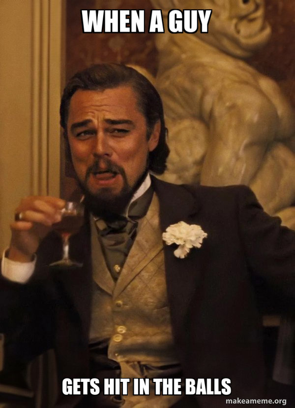 when a guy gets hit in the balls - Leonardo DiCaprio Laughing Django ...