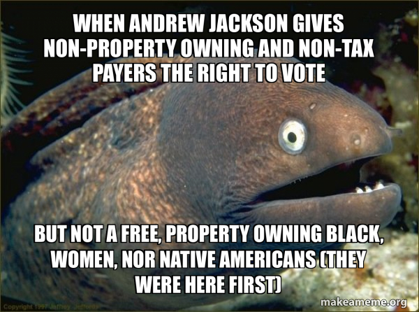 When Andrew Jackson gives non-property owning and non-tax payers the ...