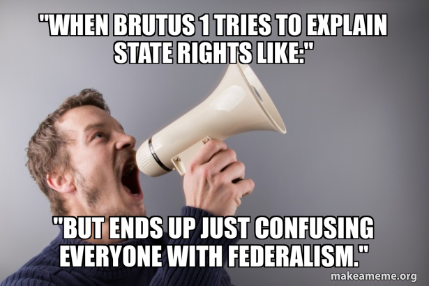 "When Brutus 1 tries to explain state rights like:" "But ends up just ...