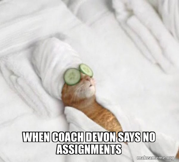when coach devon says no assignments - Pampered Cat Meme Meme Generator