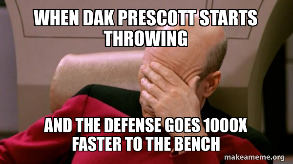 When Dak Prescott starts throwing And the defense goes 1000x faster to ...
