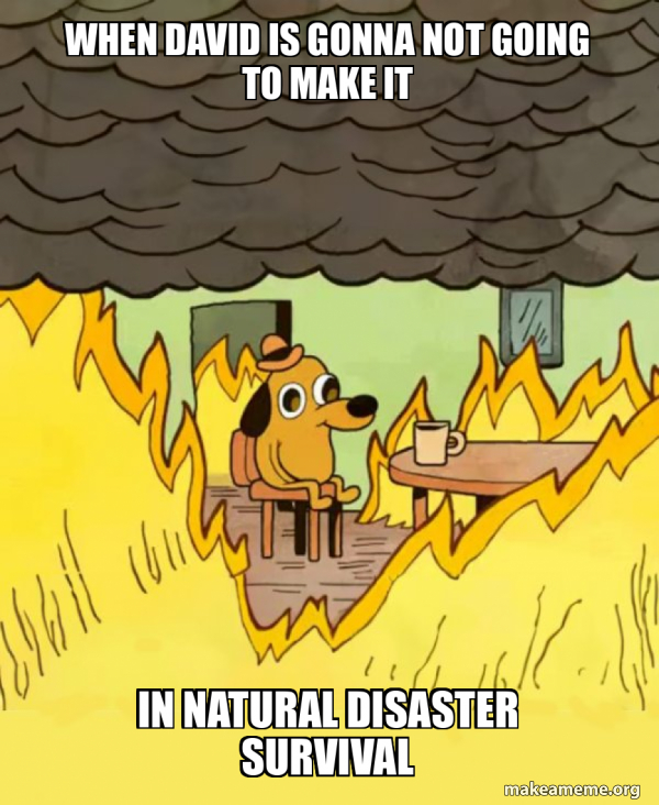 When David is gonna not going to make it in natural disaster survival ...