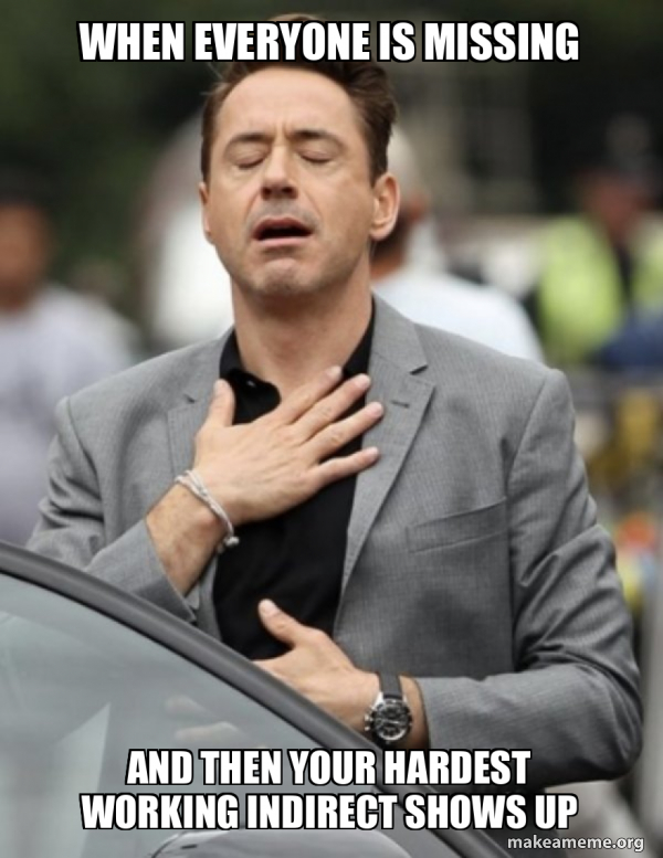 When everyone is missing and then your hardest working indirect shows ...