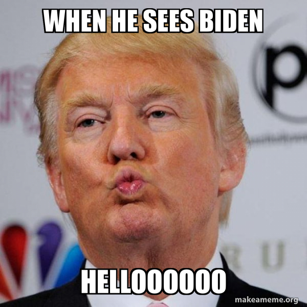 when he sees biden HelloOOOOO - Donald Trump Kissing Meme Generator