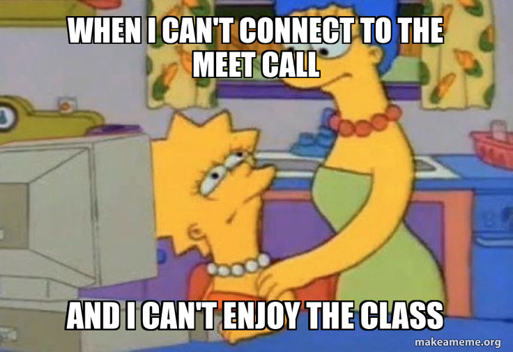 When I can't connect to the meet call and I can't enjoy the class Meme ...