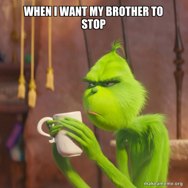 When I want my brother to stop - Grinch Meme Generator