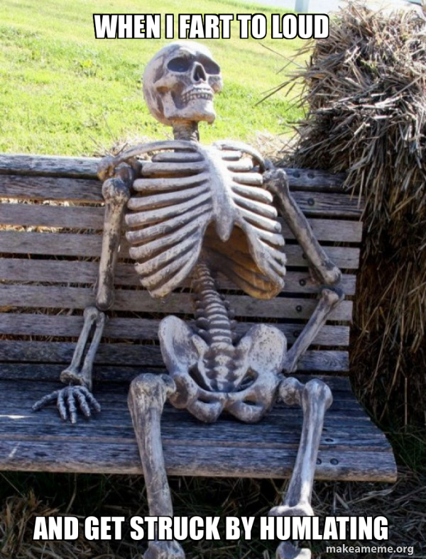when I fart to loud and get struck by humlating - Waiting Skeleton Meme ...
