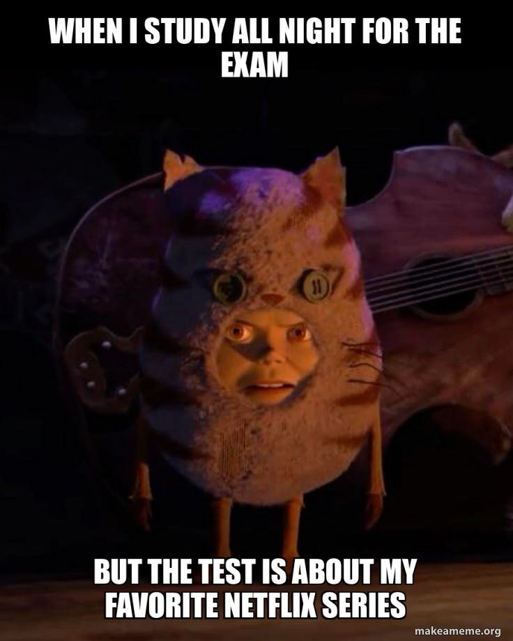 When I study all night for the exam But the test is about my favorite ...