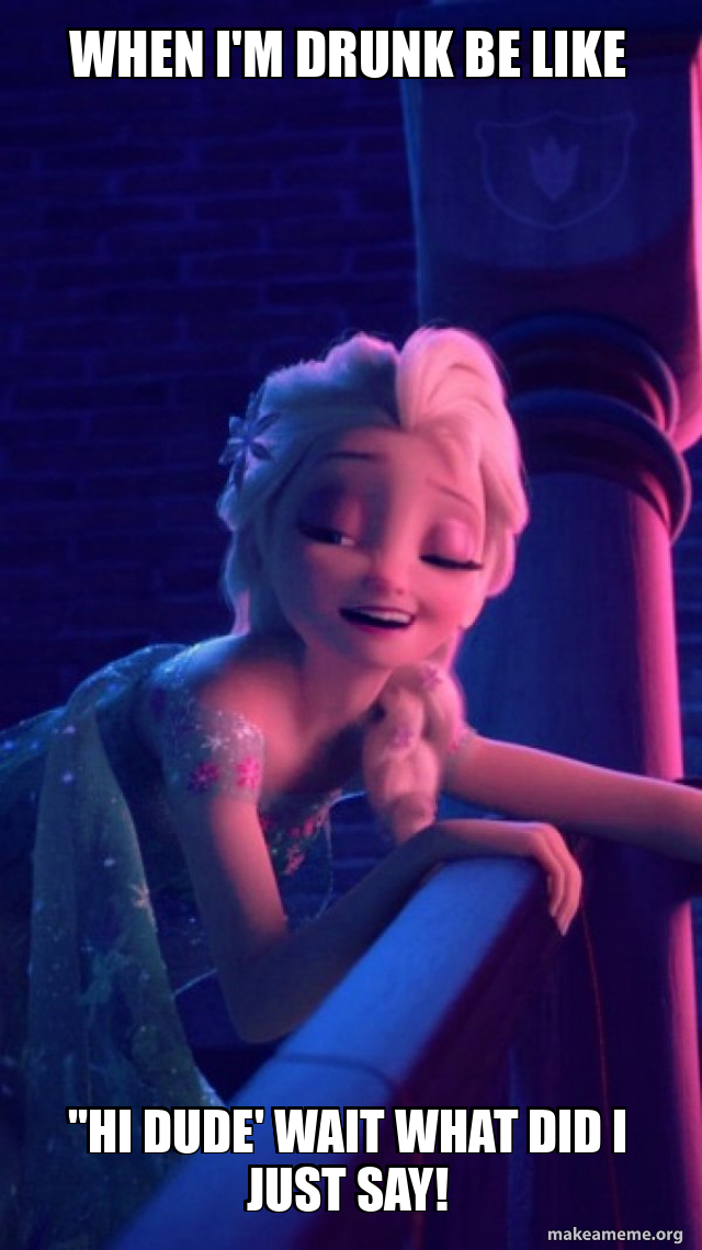 When Im Drunk Be Like Hi Dude Wait What Did I Just Say Drunk Elsa Meme Generator