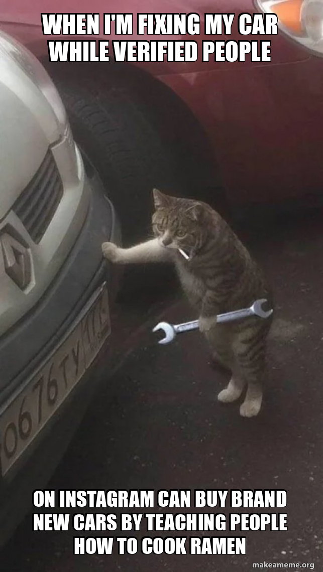when I'm fixing my car while verified people on instagram can buy brand ...