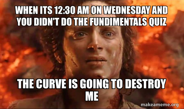 When its 12:30 am on Wednesday and you didn't do the fundimentals quiz ...