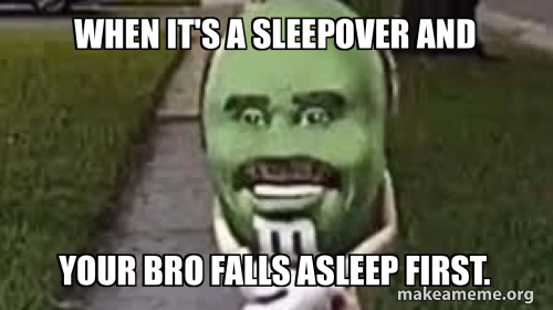 When it's a sleepover and Your bro falls asleep first. Meme Generator