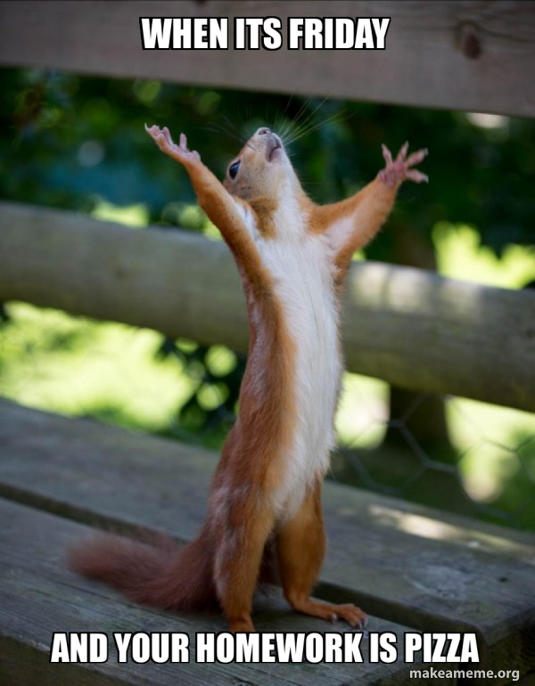 when its friday and your homework is pizza - Happy Squirrel Meme Generator