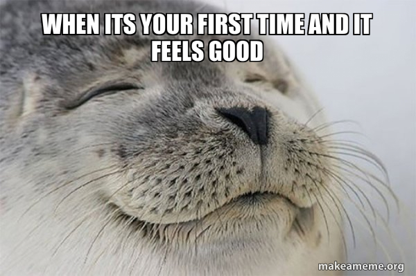 when its your first time and it feels good - Satisfied Seal Meme Generator