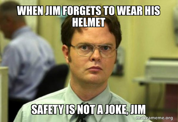 When Jim forgets to wear his helmet Safety is not a joke, Jim - Schrute ...