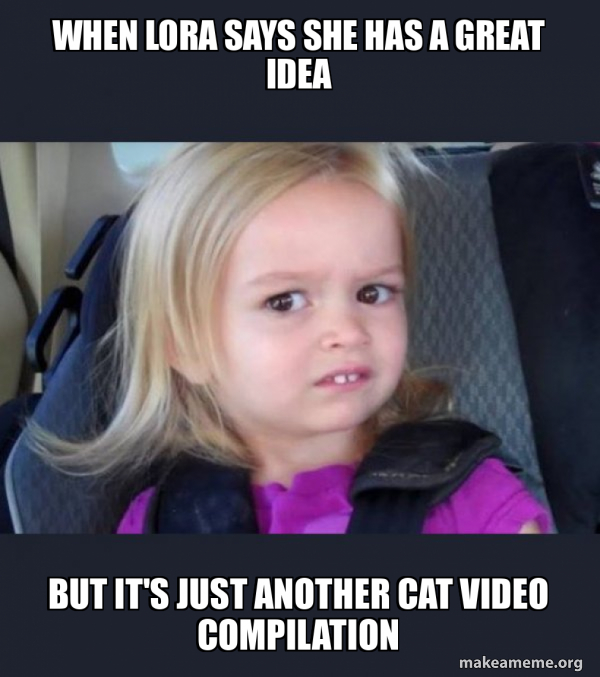 When Lora says she has a great idea But it's just another cat video ...