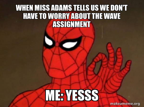 When Miss Adams tells us we don't have to worry about the wave ...