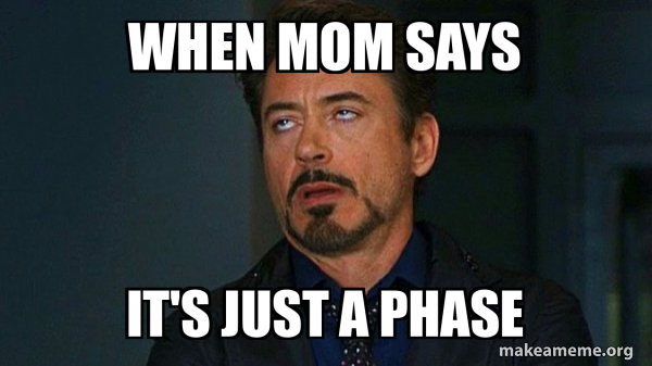 When mom says it's just a phase - Tony Stark Eye Roll Meme Generator