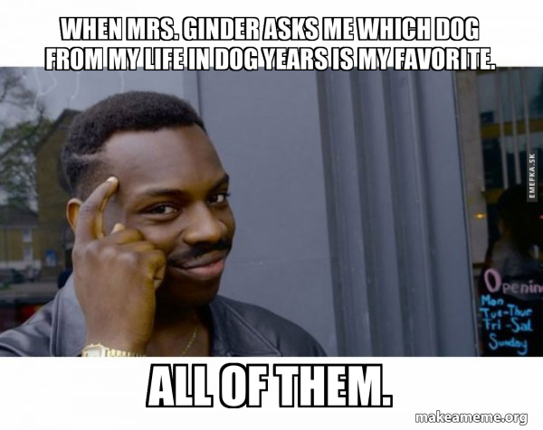 When Mrs. Ginder asks me which dog from my life in dog years is my ...