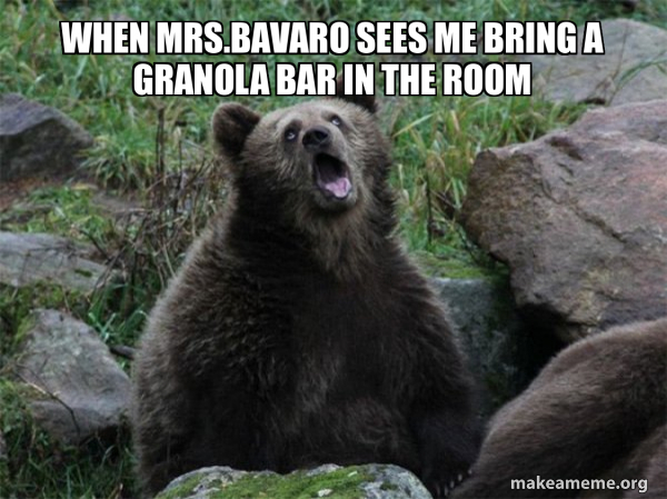 When Mrs.Bavaro sees me bring a granola bar in the room - Sarcastic ...