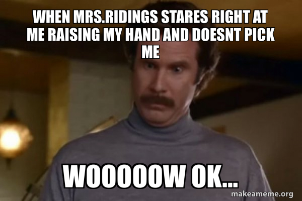 when mrs.ridings stares right at me raising my hand and doesnt pick me ...